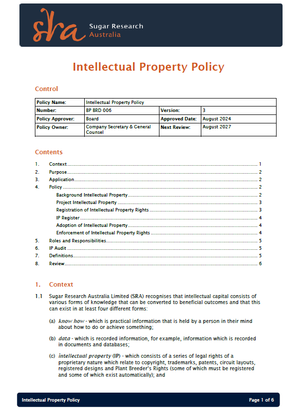 Policies | Sugar Research Australia